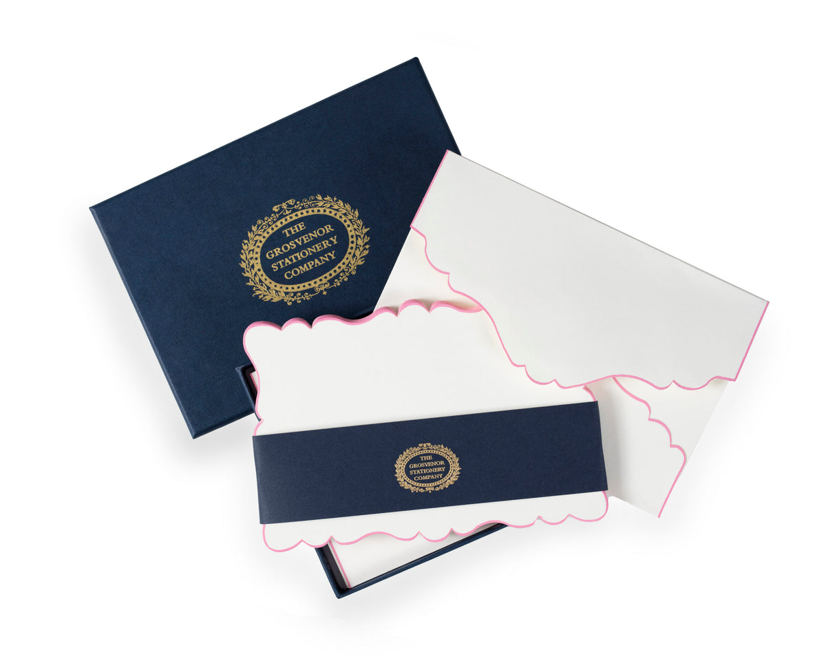 Ecru Baby Pink Scallop Cards & Envelopes, Pack of 10 – Salutations Home